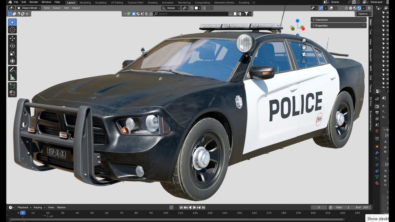 Police Car modeling process ( Dodge Charger). Blender timelapse.