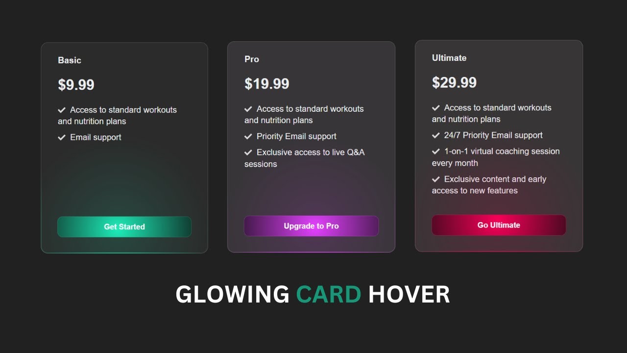JavaScript Glowing Card With Hover Effects | CSS Hover Effects