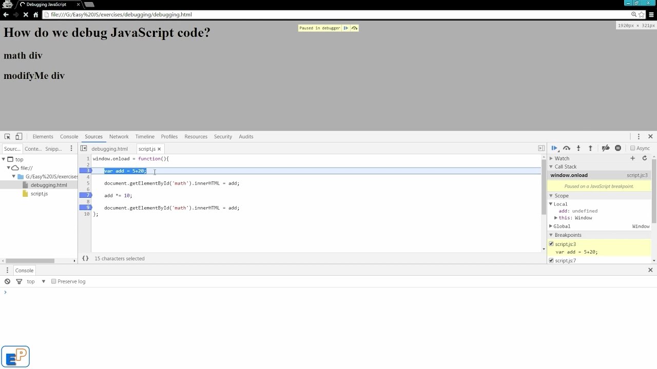 Easy JavaScript - How to Debug your JavaScript code (16)