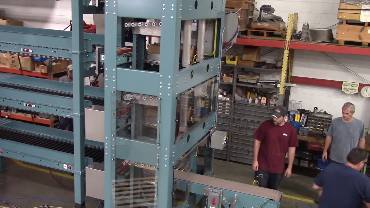 Dillin Line Shaft Multi Tiered Case Sorting and Case Elevators