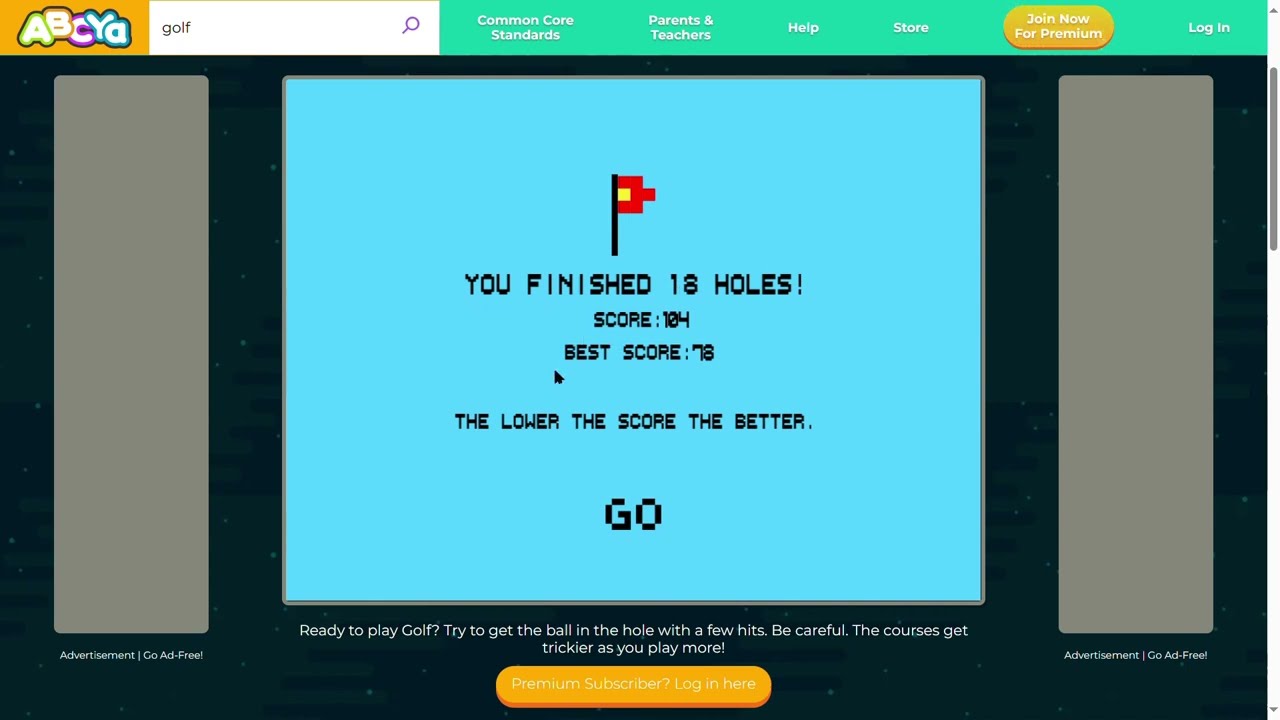 Golf ABCya! Very well play by 10 years old Girl Children