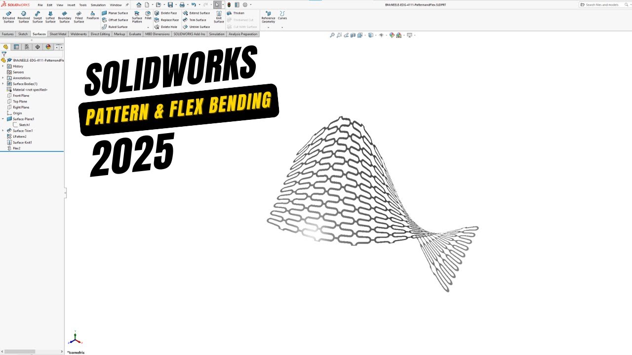 Pattern and Flex Bending – SolidWorks Workflow Tutorial | Lesson 8-19 | Mastering Surface Modeling