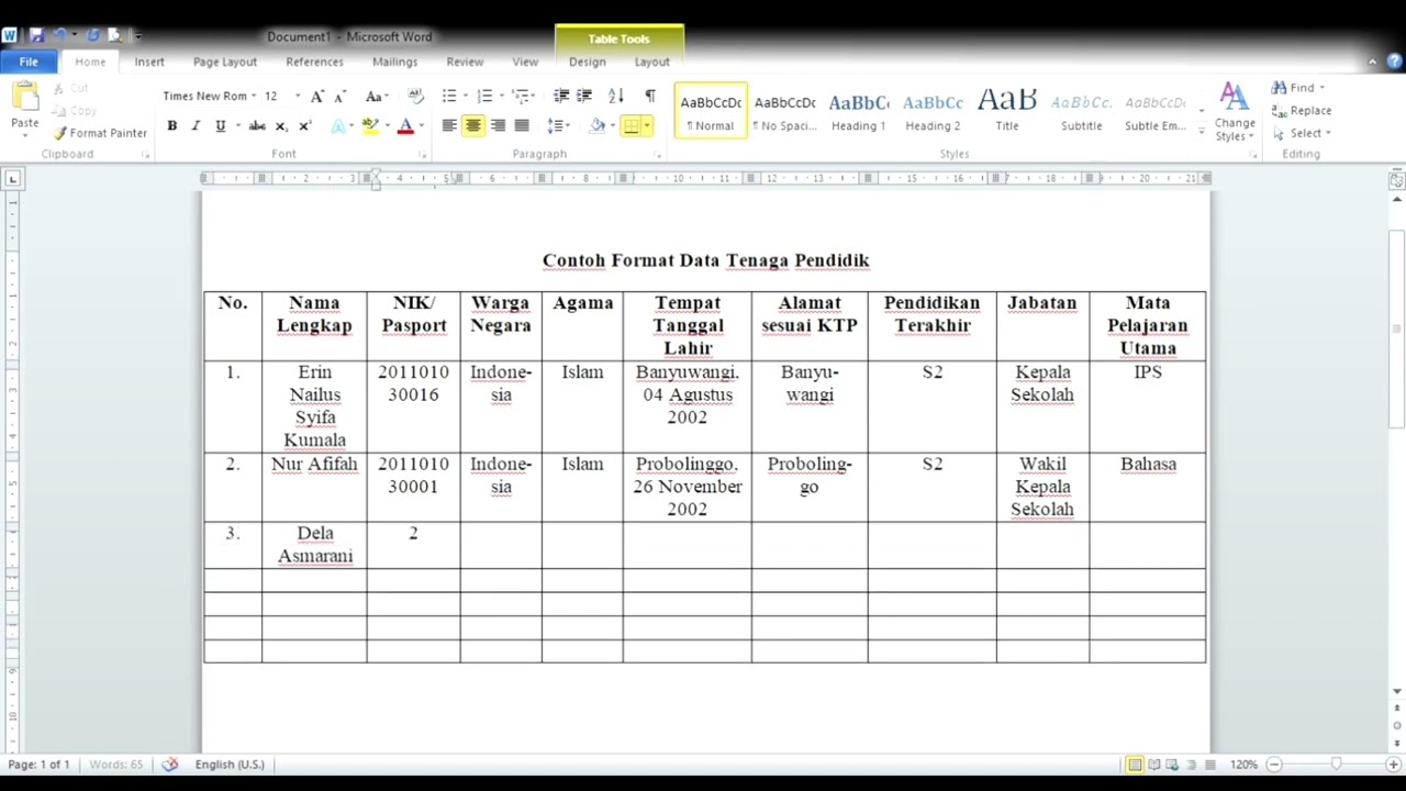 Membuat Data Pendidik dan Tenaga Kependidikan dengan Menggunakan Ms. Office Word