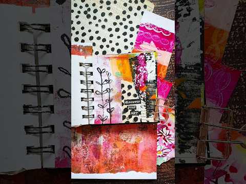 Mixed Media Collage in my mini Art Journal using handmade papers and stamps #artjournaling