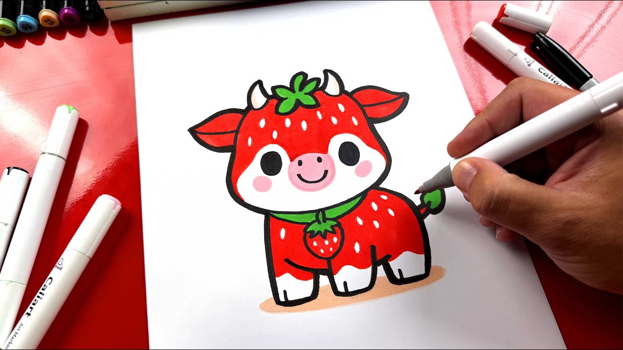 How To Draw A Cute Strawberry Cow