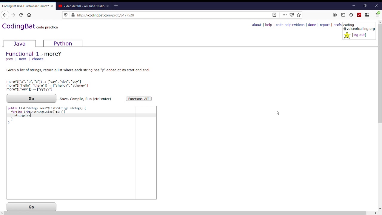 Functional-1 (moreY) JavaTutorial || codingbat.com