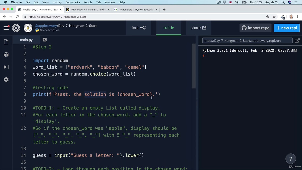Challenge 2 - Replacing Blanks with Guesses | 100 Days of Code: The Complete Python Pro Bootcamp