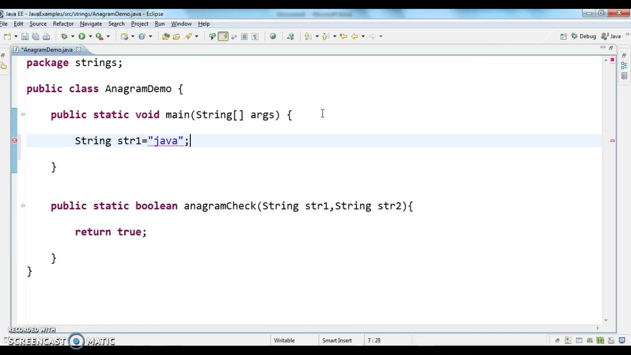 Write a java program to check two Strings are anagrams or not by sorting and comparing strings