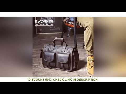 S.WORKER Vintage Genuine Leather Men's Briefcase 14" Laptop Bags Crazy Horse Leather Messenger Handb
