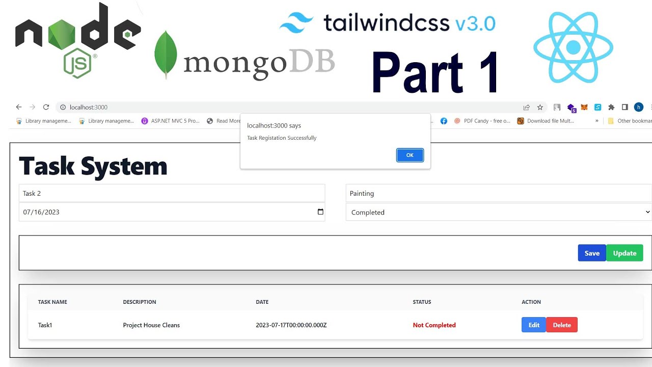 Node Js Tailwindcss react mongodb App Part 1