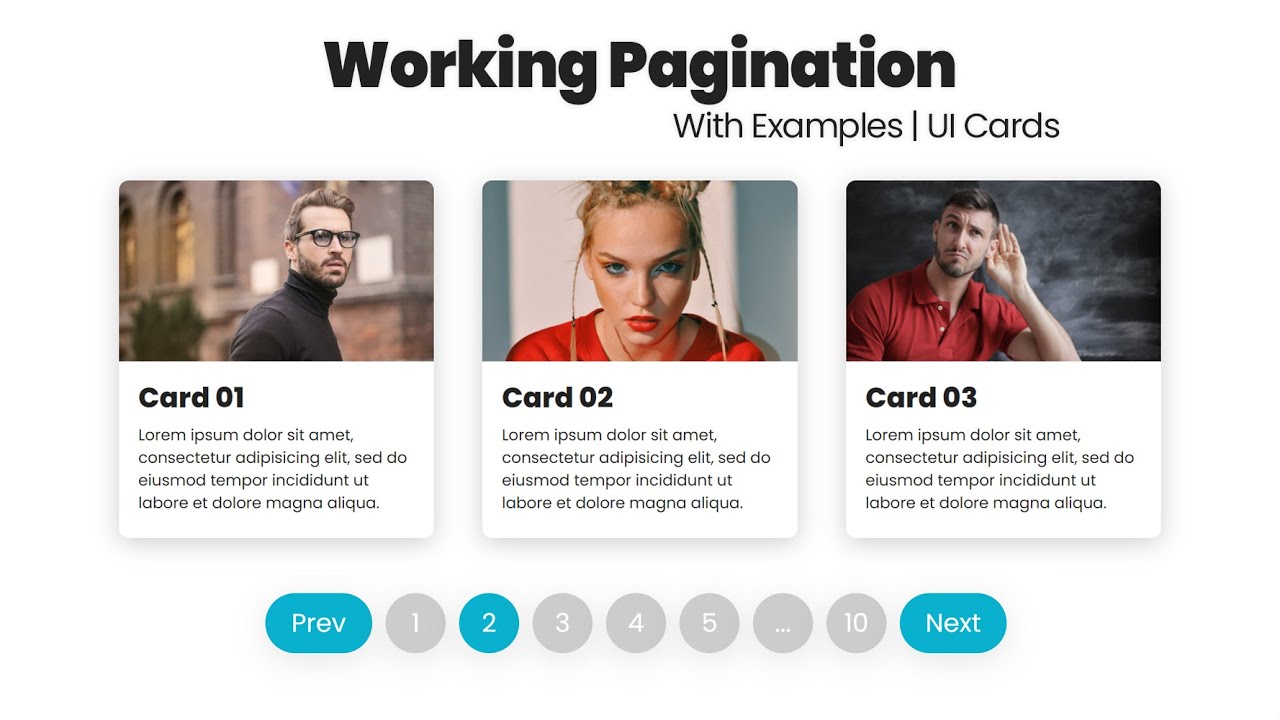 How to Make a Working Pagination | With Examples - Functional With UI Cards - HTML, CSS & Jquery