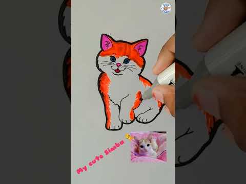 Draw cute Cat colouring ✍️🤩#satisfying #cats #catlovers#catvideos #carzy#colouring #painting#shorts