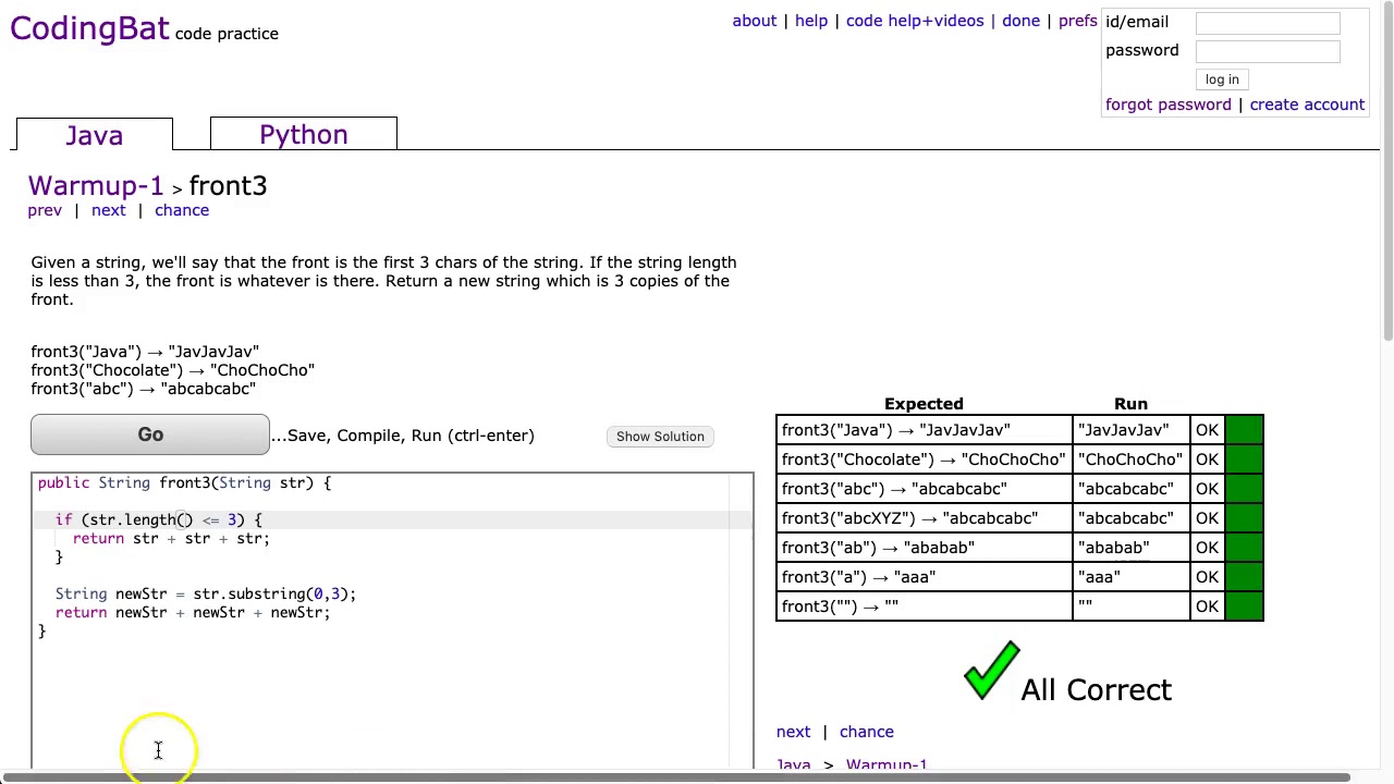 Codingbat - front3 (Java)