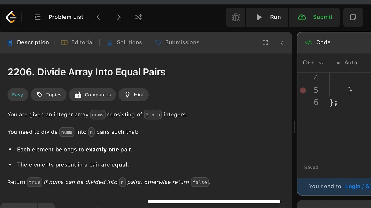 LeetCode 2206 | Divide Array into Equal Pairs 🐍#Python #LeetCode #100DaysOfCode #CodingChallenge”