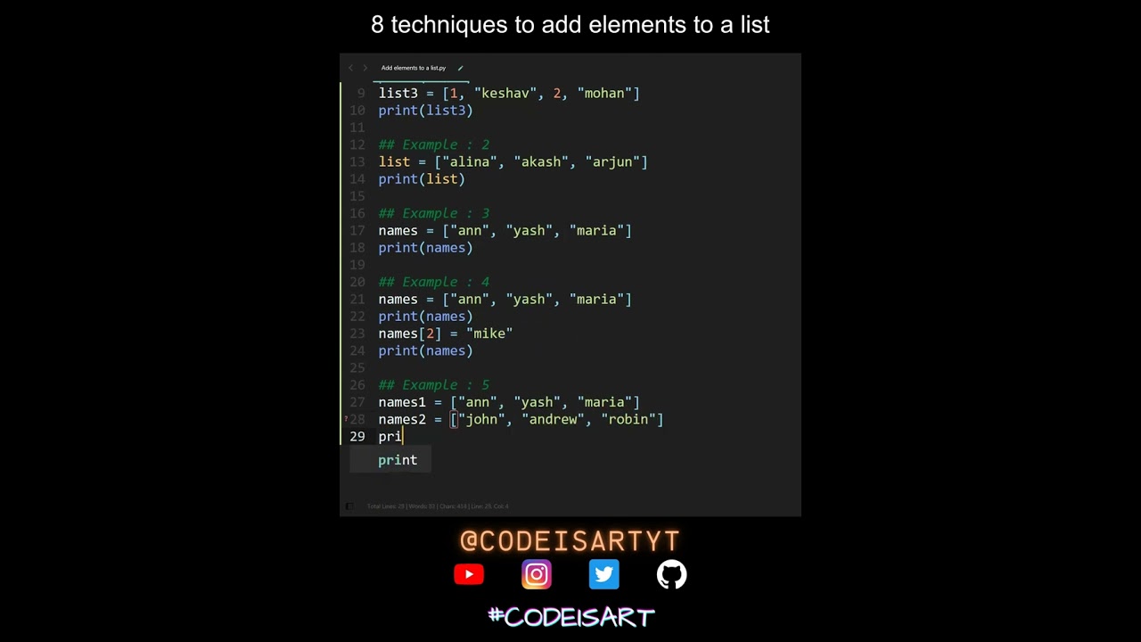 8 techniques to add elements to a list in Python | Python Examples | Python Coding Tutorial