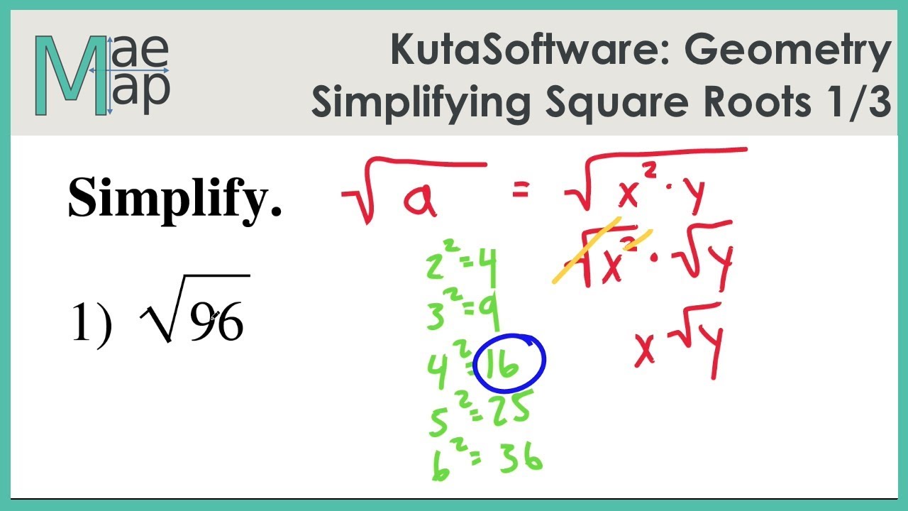KutaSoftware: Geometry- Simplifying Square Roots Part 1