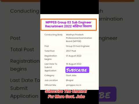MPPEB Group 03 Sub Engineer Recruitment 2022 Shivam Research Center #mppeb #shorts #govtjob