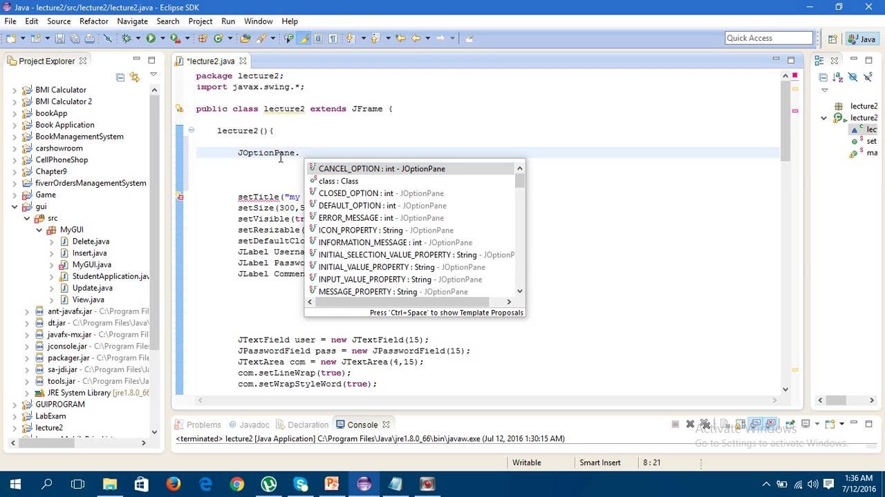 how to create a dialog boxes in java gui