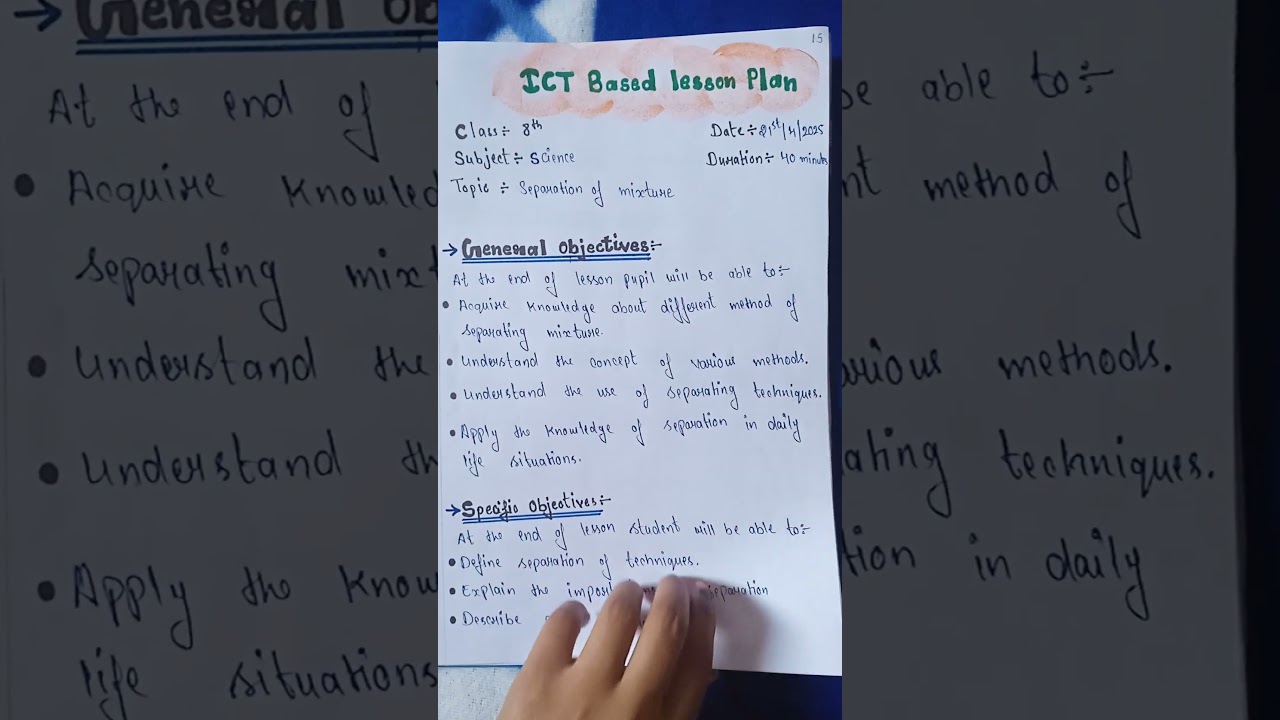 ICT-Based Lesson Plan of separation of mixture in physical Science #sciencepassion#education