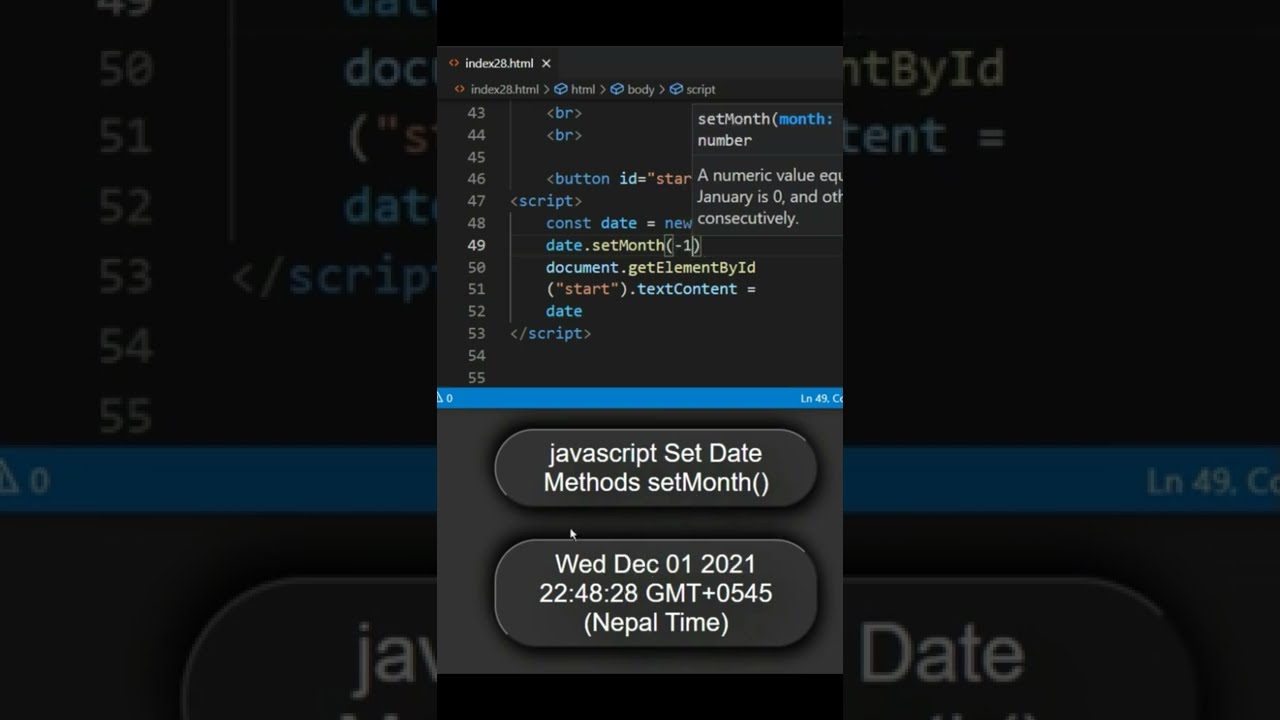 JavaScript Set Date Method setMonth() #shorts #html.
