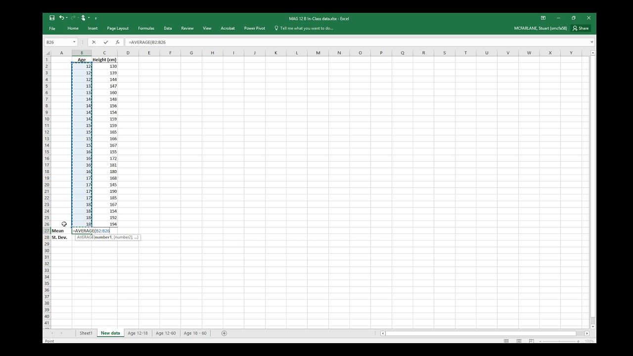 Bivariate data analysis - Mean and Standard Deviation