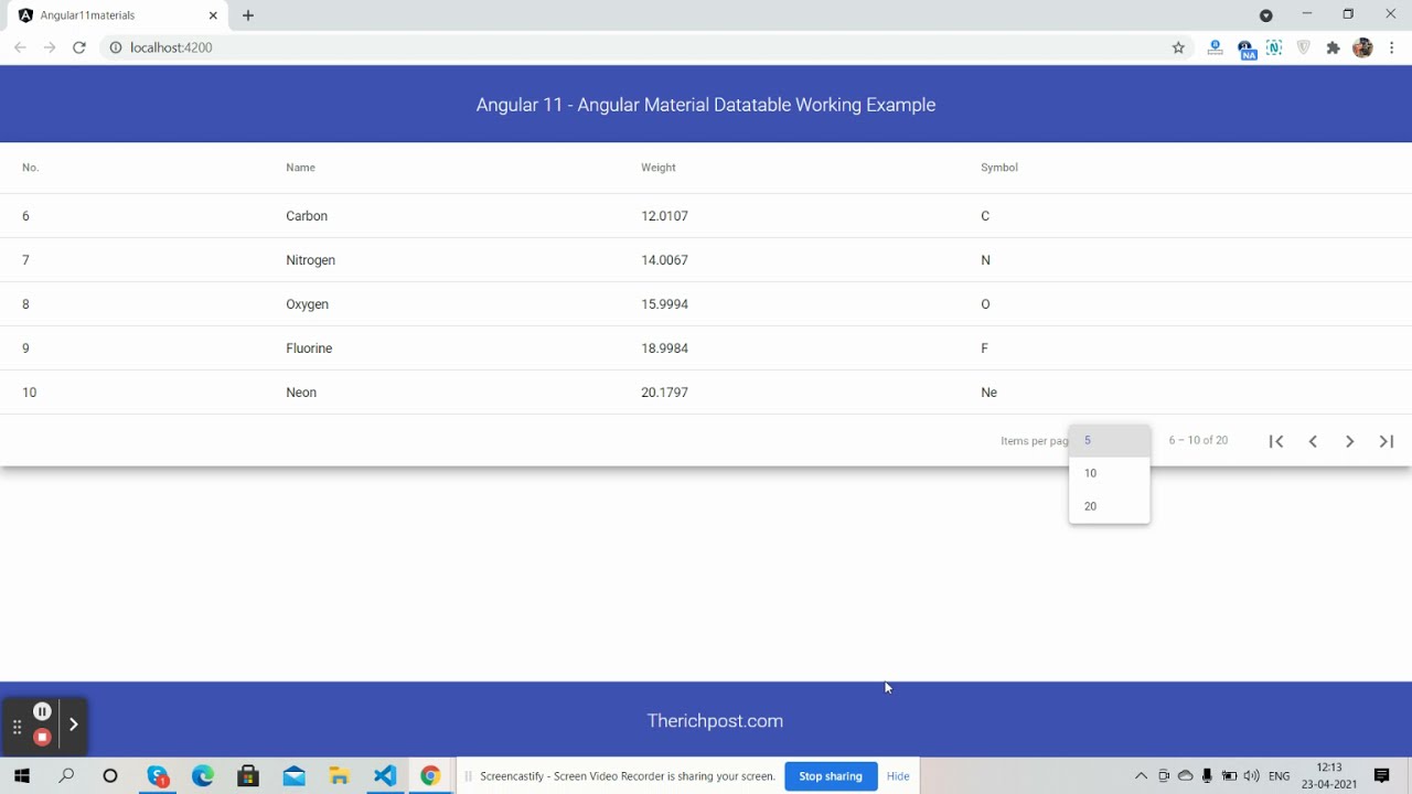 Angular 11 Material Data Table Working Demo