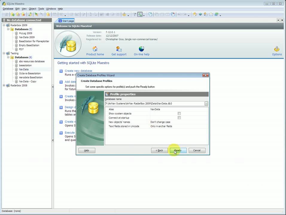 Open database in SQLite Maestro