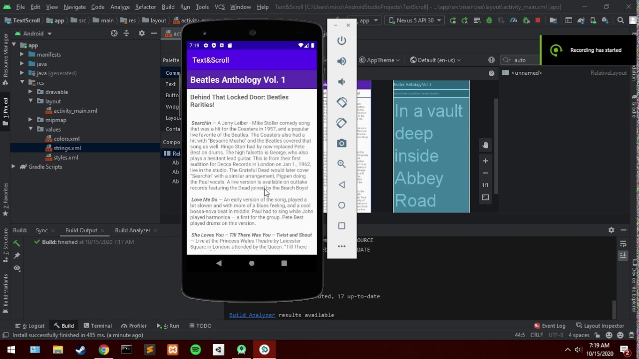 Text and scrolling view android studio java