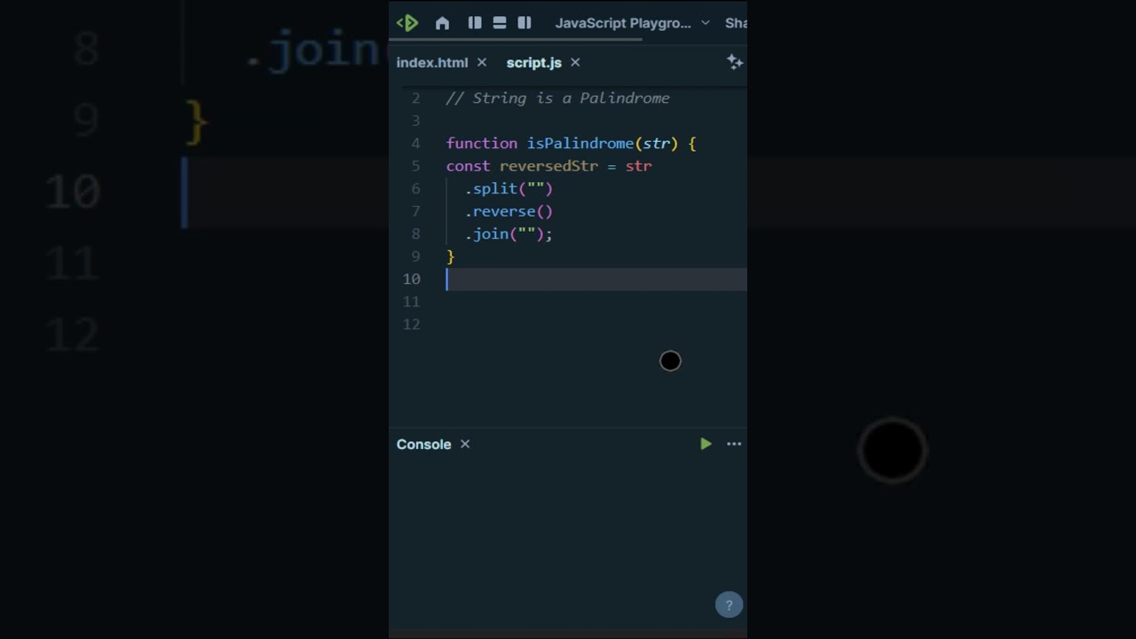 JavaScript Tricks | Checking if a String is a Palindrome | #shorts #codingshorts