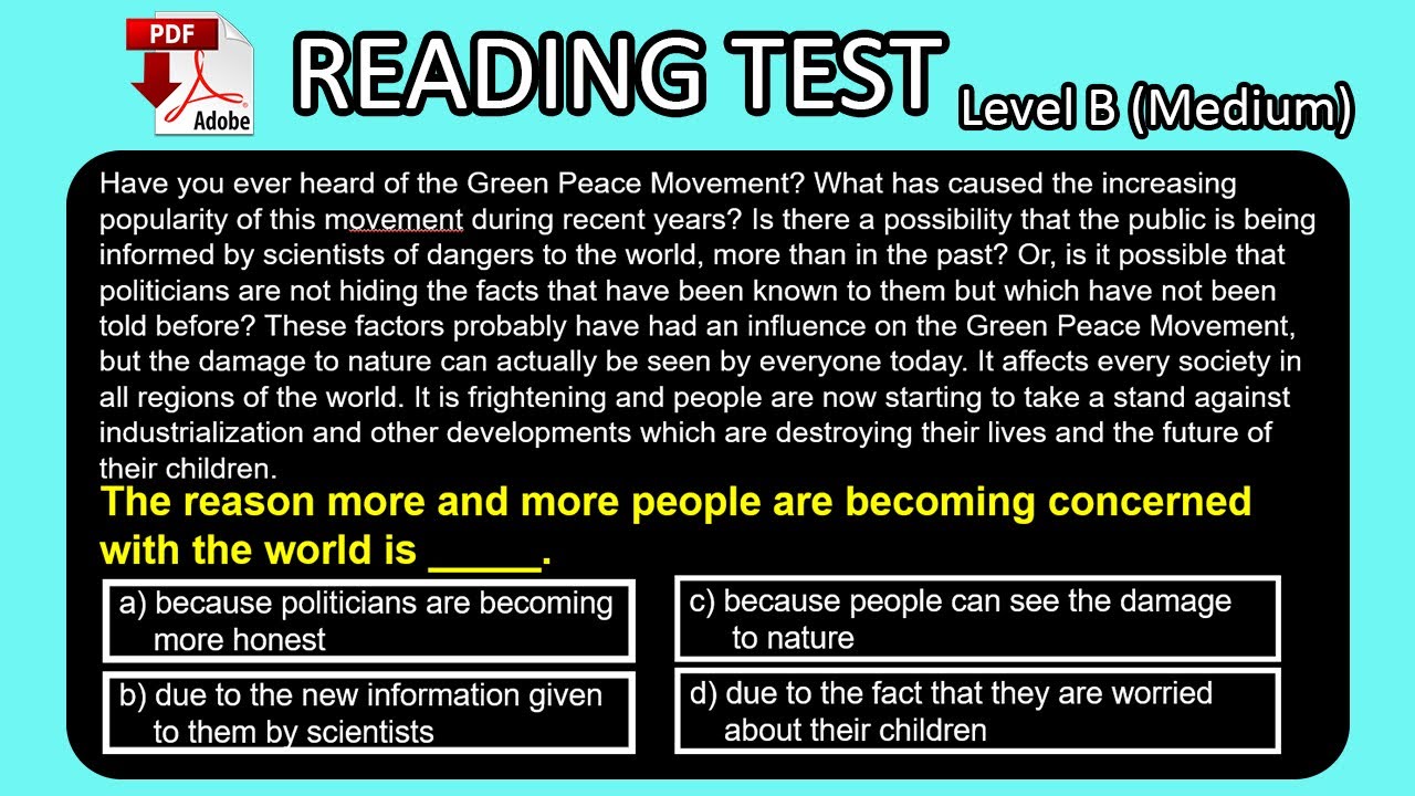 Reading Comprehension Practice with answers - Level B + PDF- Easy English Lesson