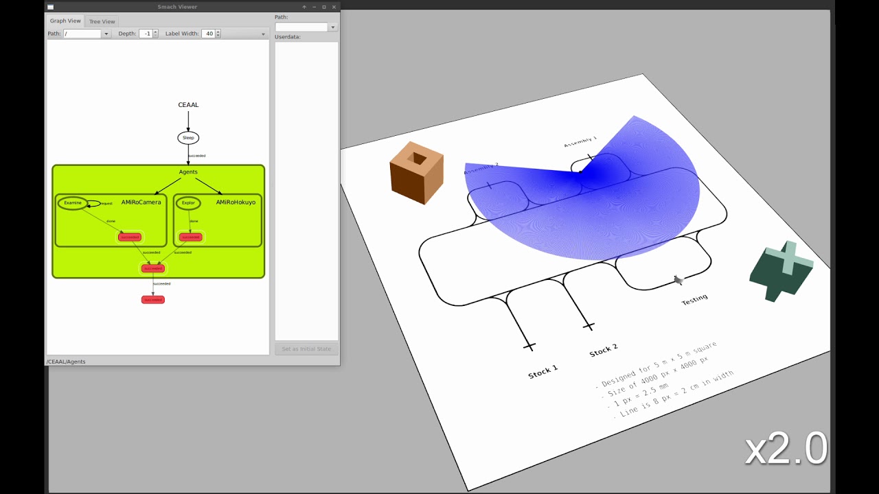 Multi-robot exploration task with a SMACH state machine as controller (Gazebo)