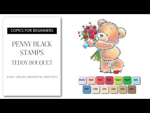 COPICS FOR BEGINNERS: How to color Teddy Bouquet by Penny Black Stamps with Copic markers