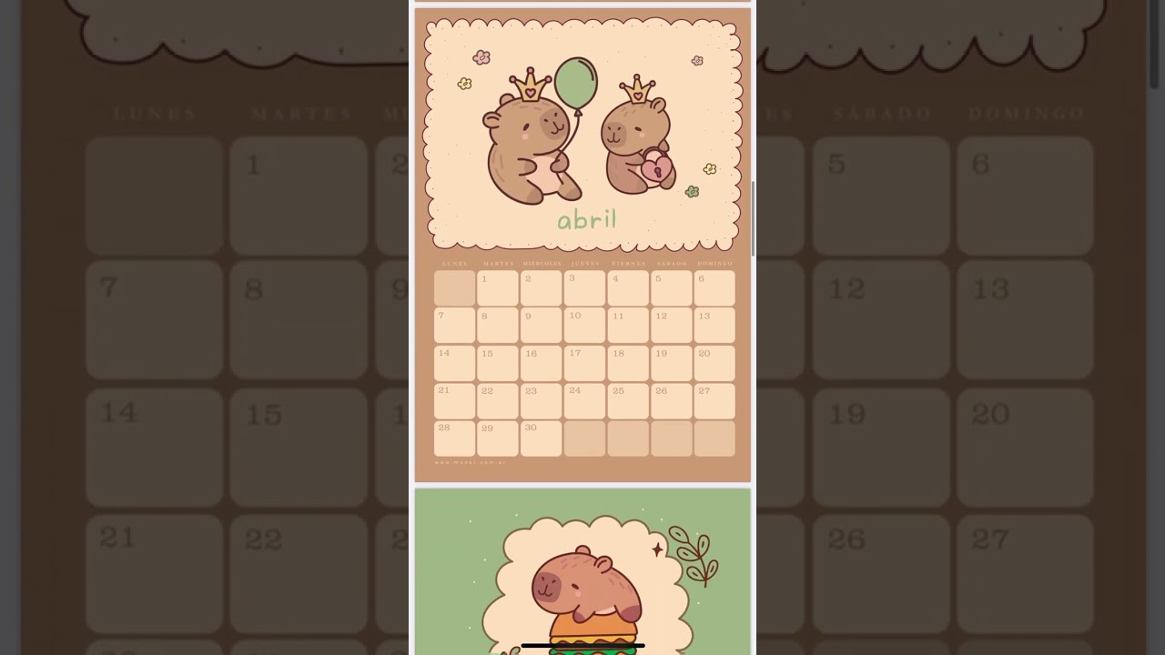 Imprimible Capybara, calendario 2025 pdf para imprimir, almanaque Munki kits imprimibles
