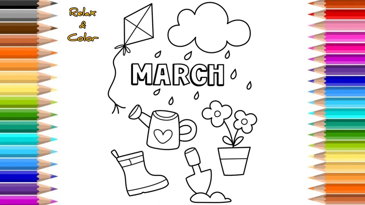 Relax & Color | March Coloring Page 🌧️🌸 | Hello March Coloring ✨ | Rainy Spring Theme
