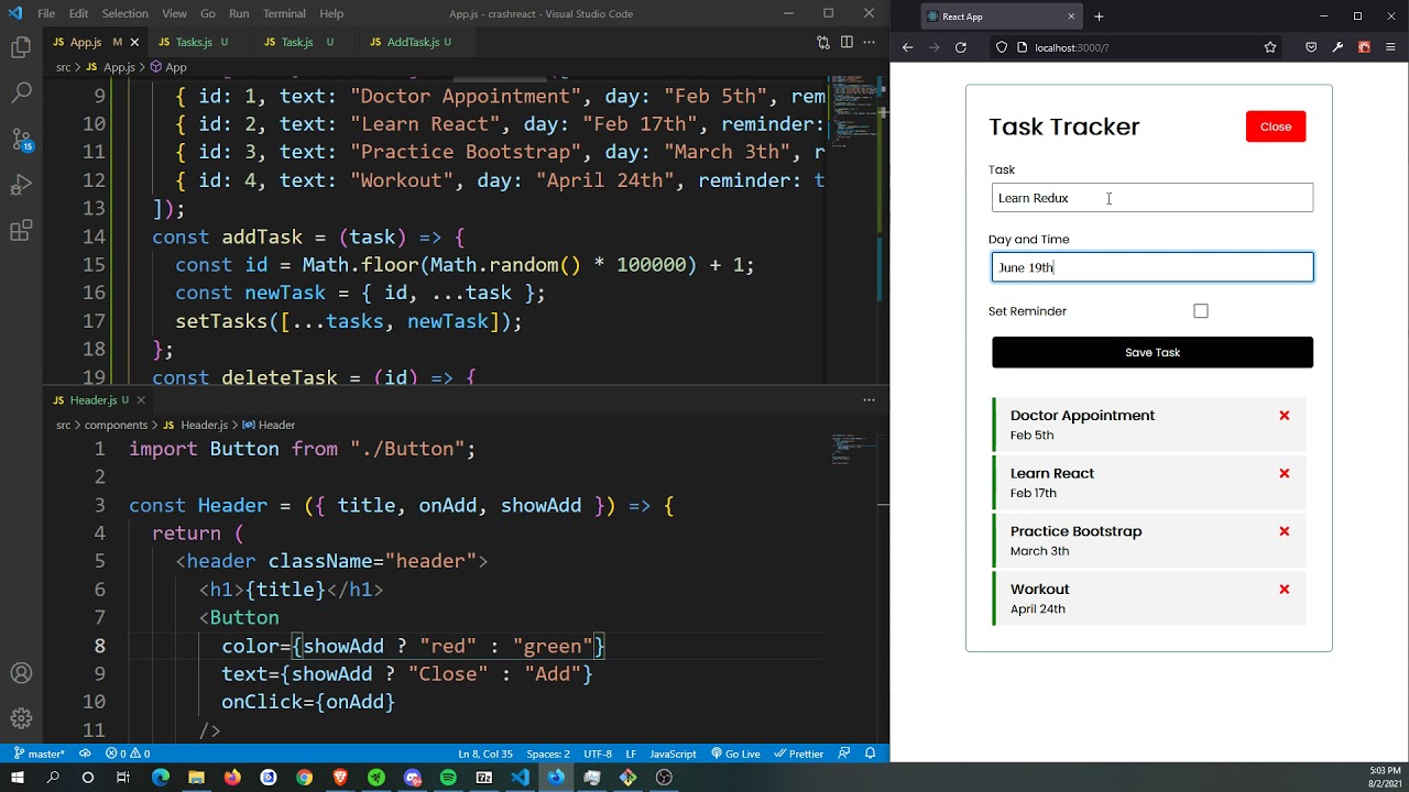 React Task Tracker + Firefox Developer Edition