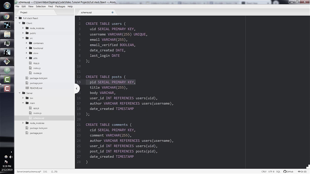 11 creating the schema sql file