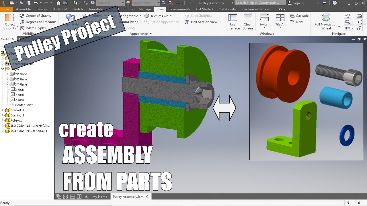 INVENTOR Beginner Tutorial (Part 3/6) - Assemble Parts - Assembly And Constrains
