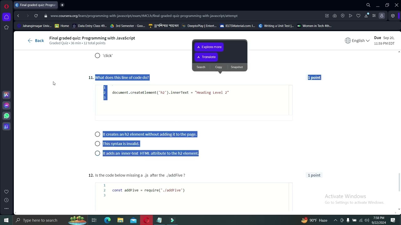 Final graded quiz: Programming with JavaScript Coursera | Programming with JavaScript Meta