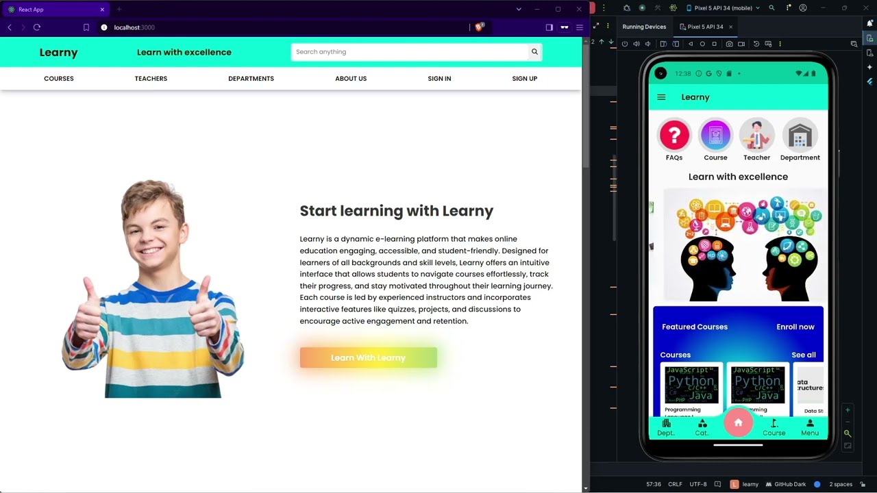 Showcasing Full Stack E Learning Website