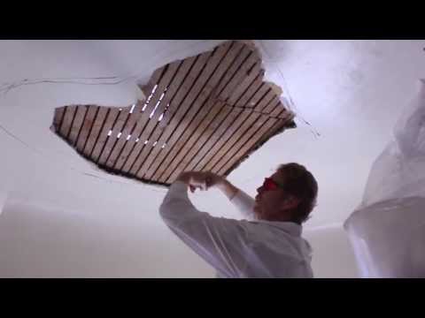 Interior plaster repairs on a ceiling