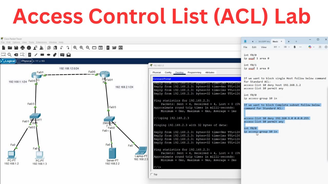 Basic Access Control List Lab in CISCO Packet Tracer