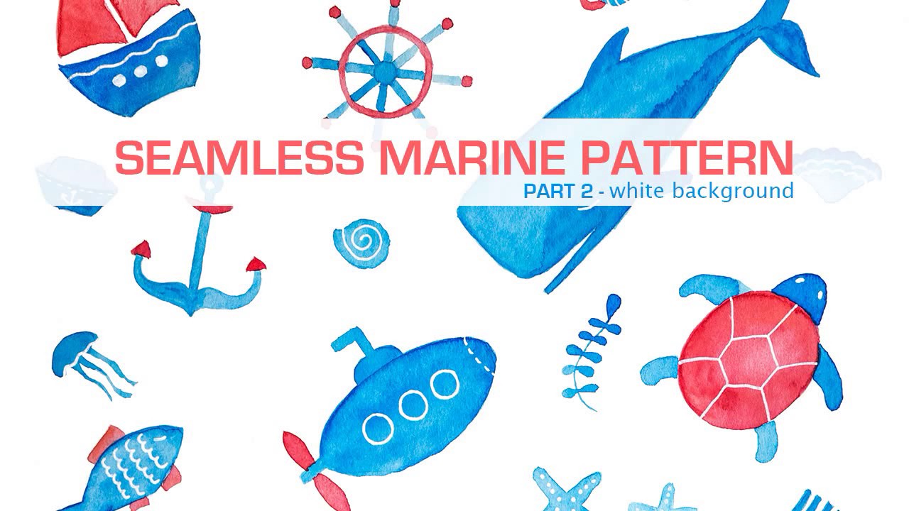 How to create seamless pattern / Marine design / Part 2 :: White Background