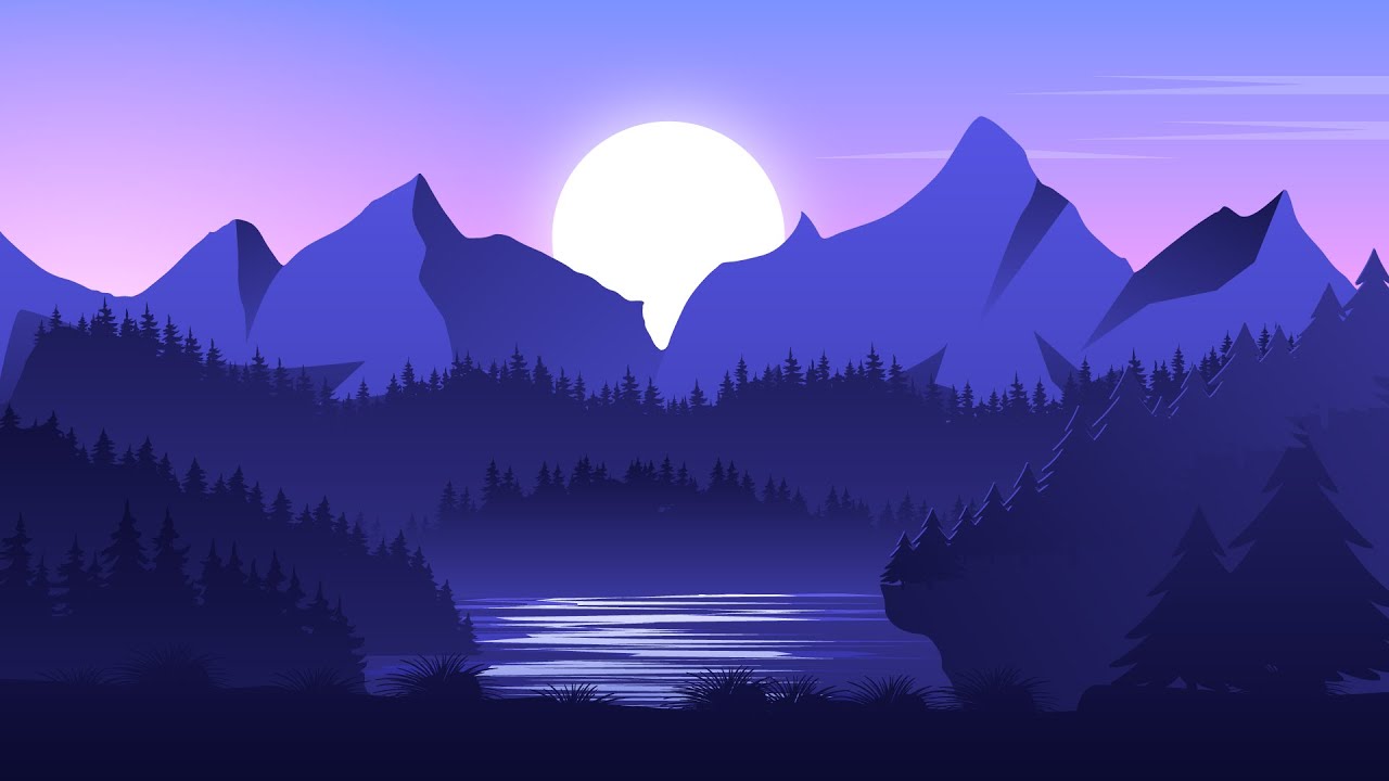 Landscape vector art drawing in Illustrator, dark forest theme | mountain landscape illustration
