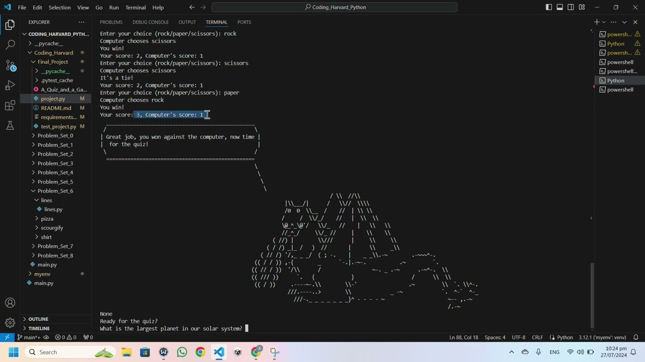 CS50 Python Final Project: A Quiz And A Game
