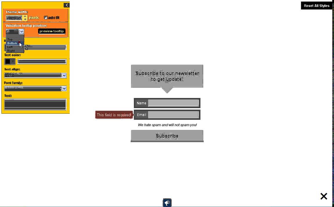 Changing Validation Tooltip Position