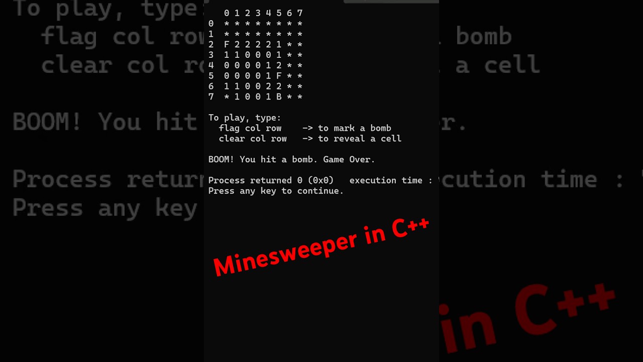 Want to learn how to make this Mine Sweeper game using C++? See my latest video #coding #minesweeper