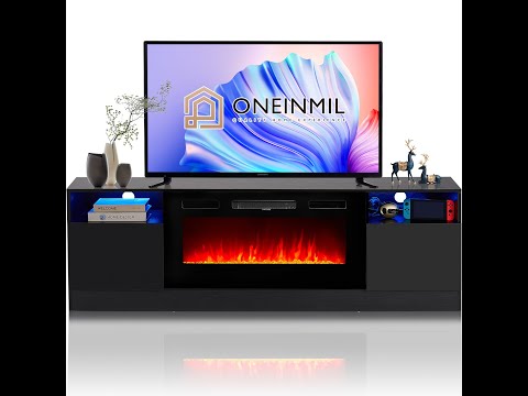 Oneinmil Fireplace TV Stand for TVs up to 80 with 36'' Electric Fireplace, LED Lights