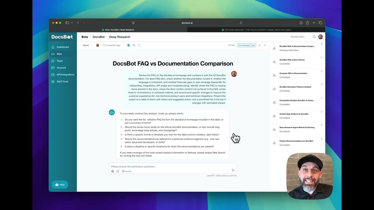 DocsBot Deep Research Demo: Advanced Analysis Powered by Your Docs and Data