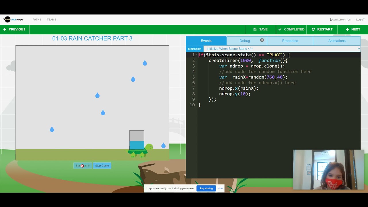 Coding a rain catcher game