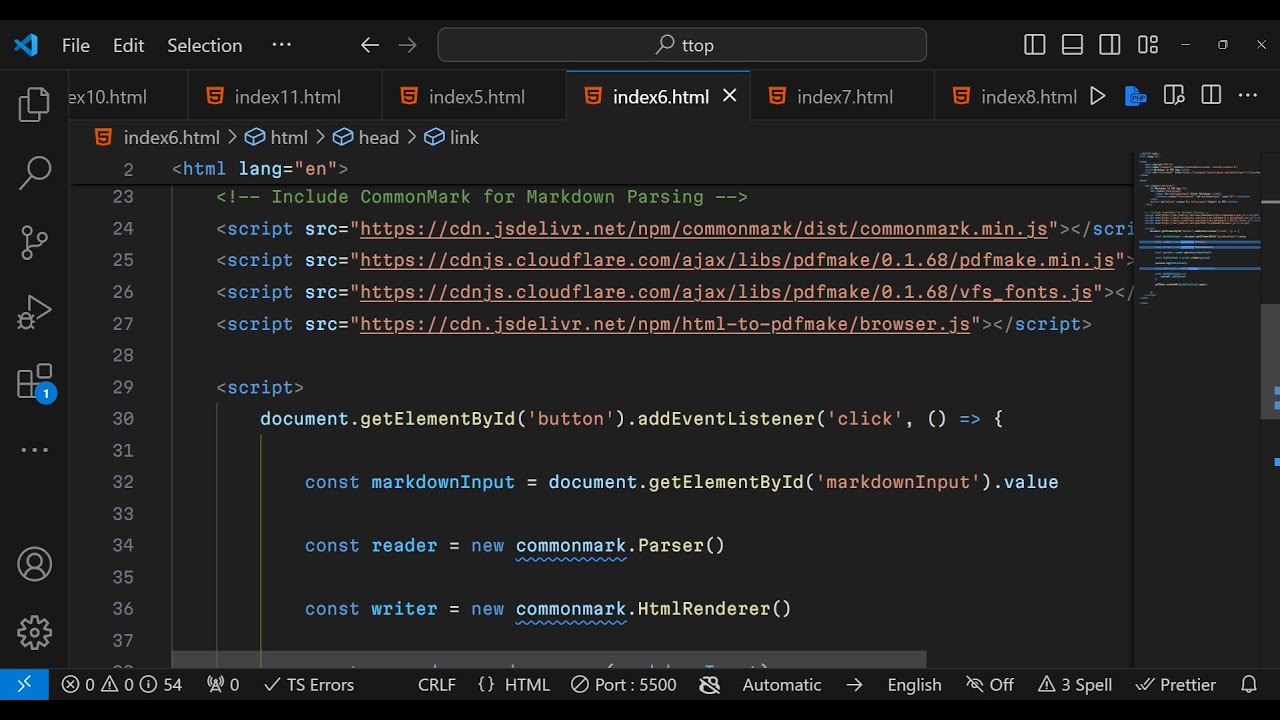 Javascript CommonMark.js Markdown Parser to HTML & PDF Using PDFMake Library in Browser